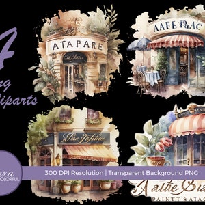 Watercolor Paris Cafe Clipart. Digital Watercolor. Bakery Pastel ...