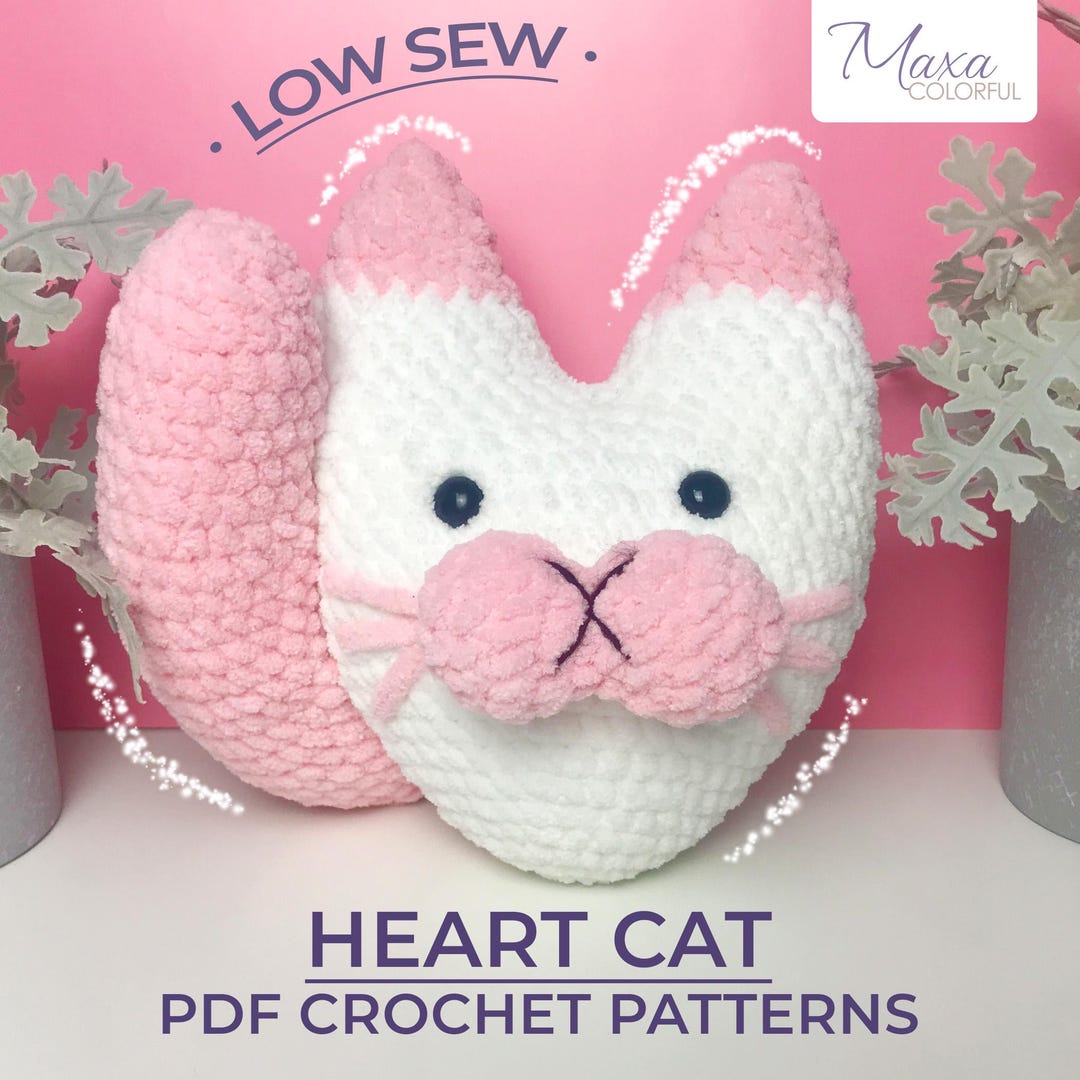 Heart Cat Crochet Pattern: Low Sew Amigurumi Plushie (PDF Pattern) - Etsy