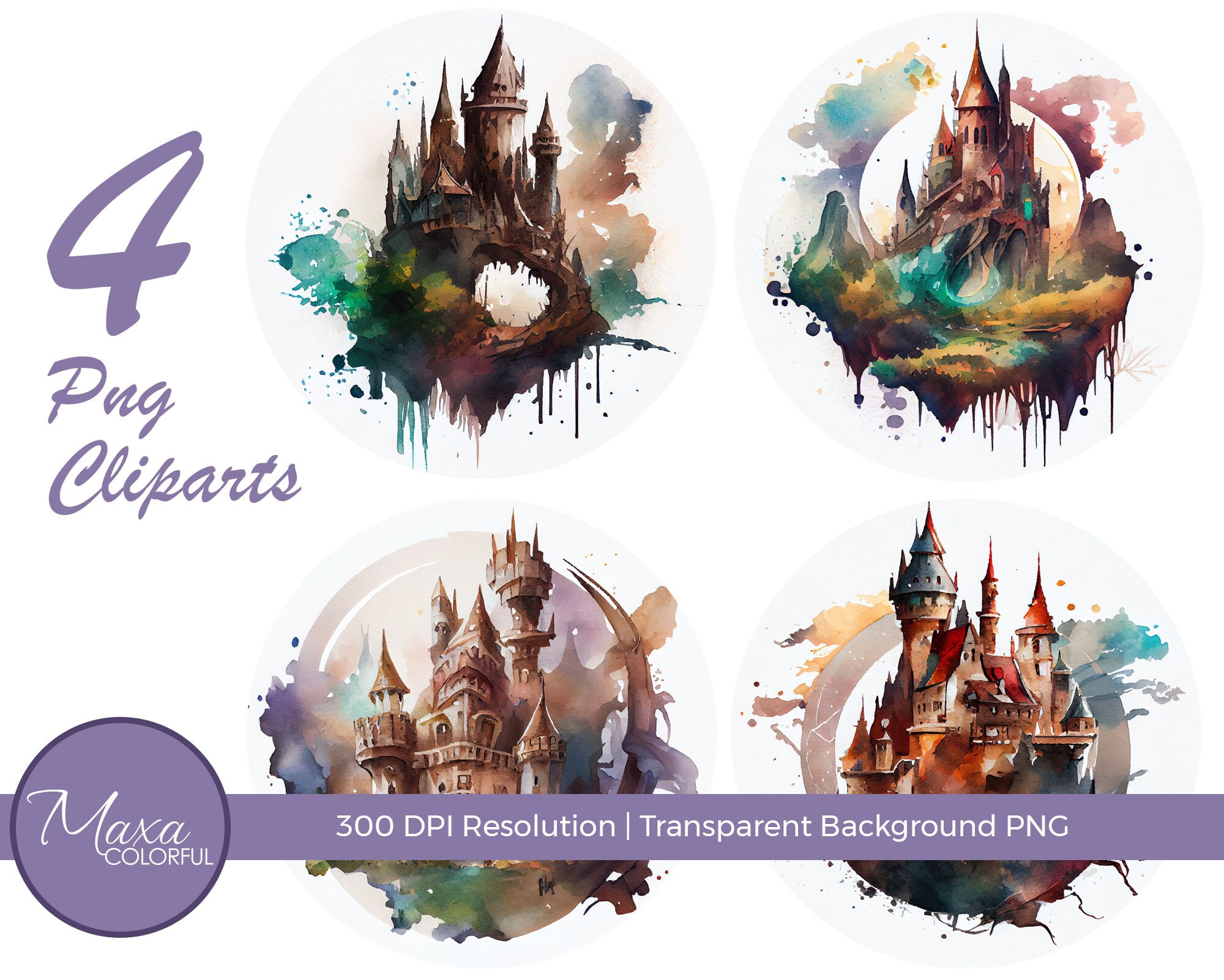 Watercolor Castle Clipart. Digital Watercolor. Medieval Castle - Etsy