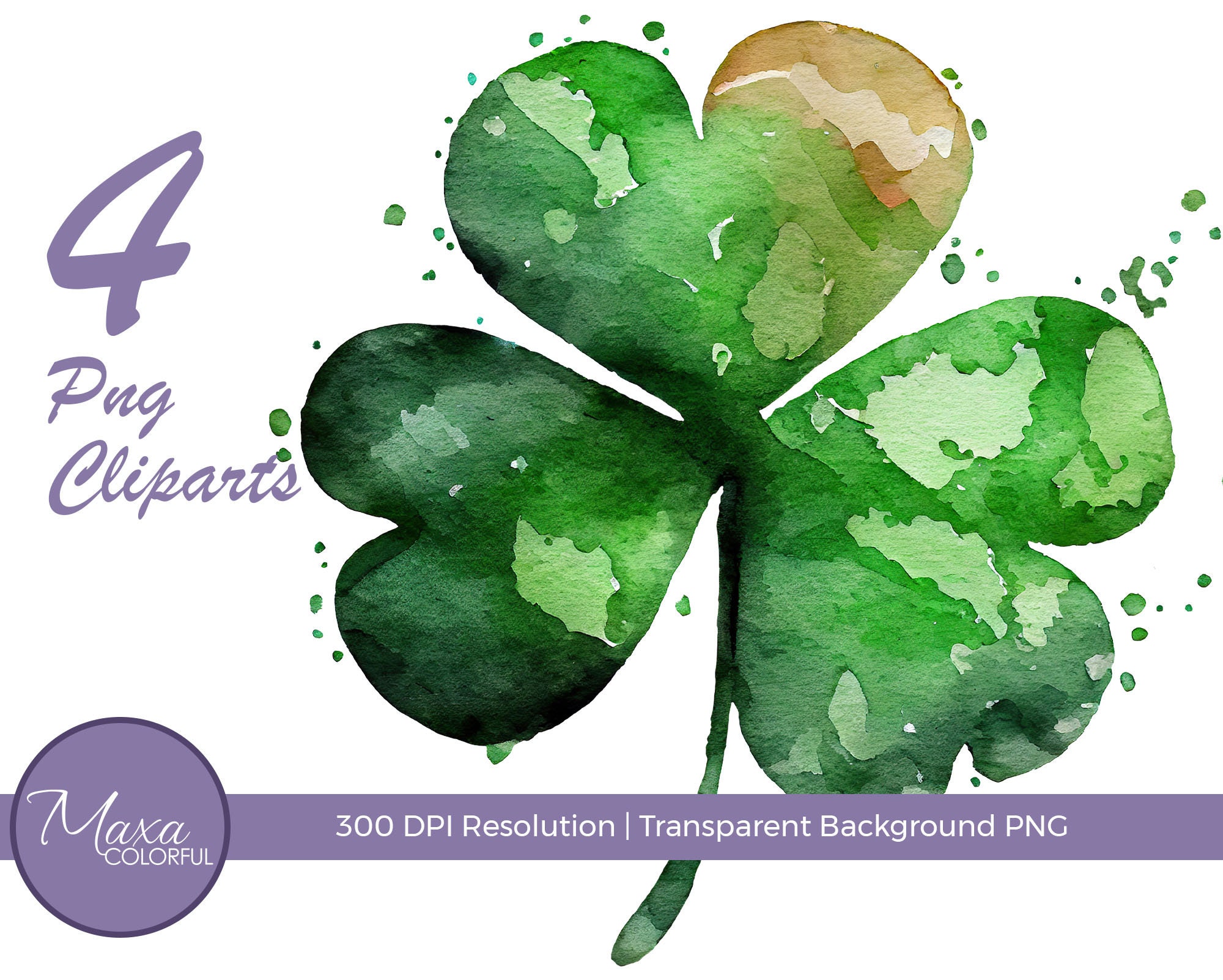 Watercolor Shamrock Clipart. Digital Watercolor. Clover Pastel Clipart ...