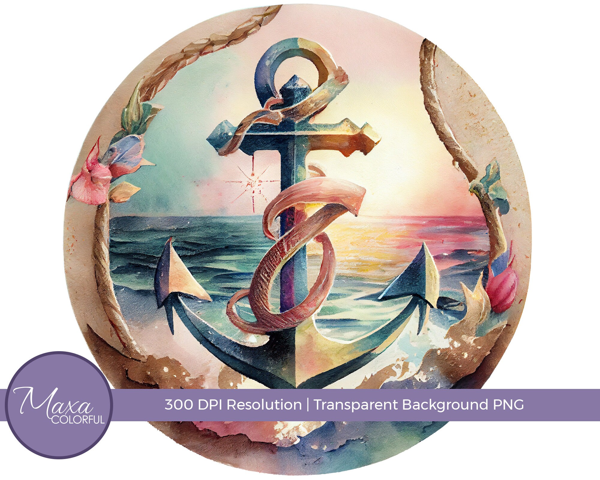 Watercolor Anchors Clipart. Digital Watercolor. Nautical Pastel Clipart ...