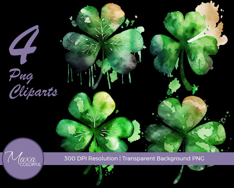 Watercolor Shamrock Clipart. Digital Watercolor. Clover Pastel - Etsy