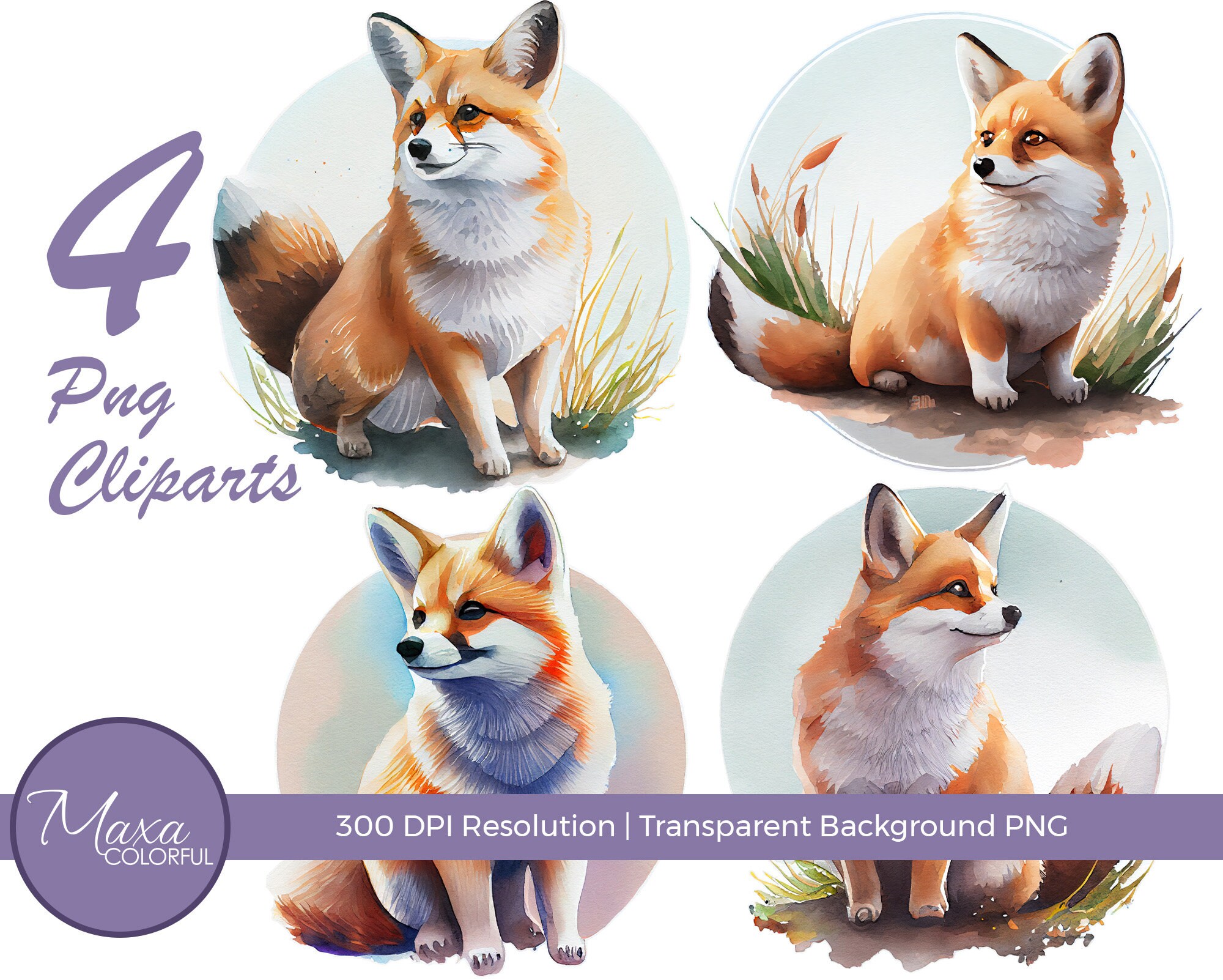 Watercolor Fox Clipart Png. Digital Watercolor. Animal Pastel Clipart ...