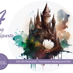 Watercolor Castle Clipart. Digital Watercolor. Medieval Castle - Etsy