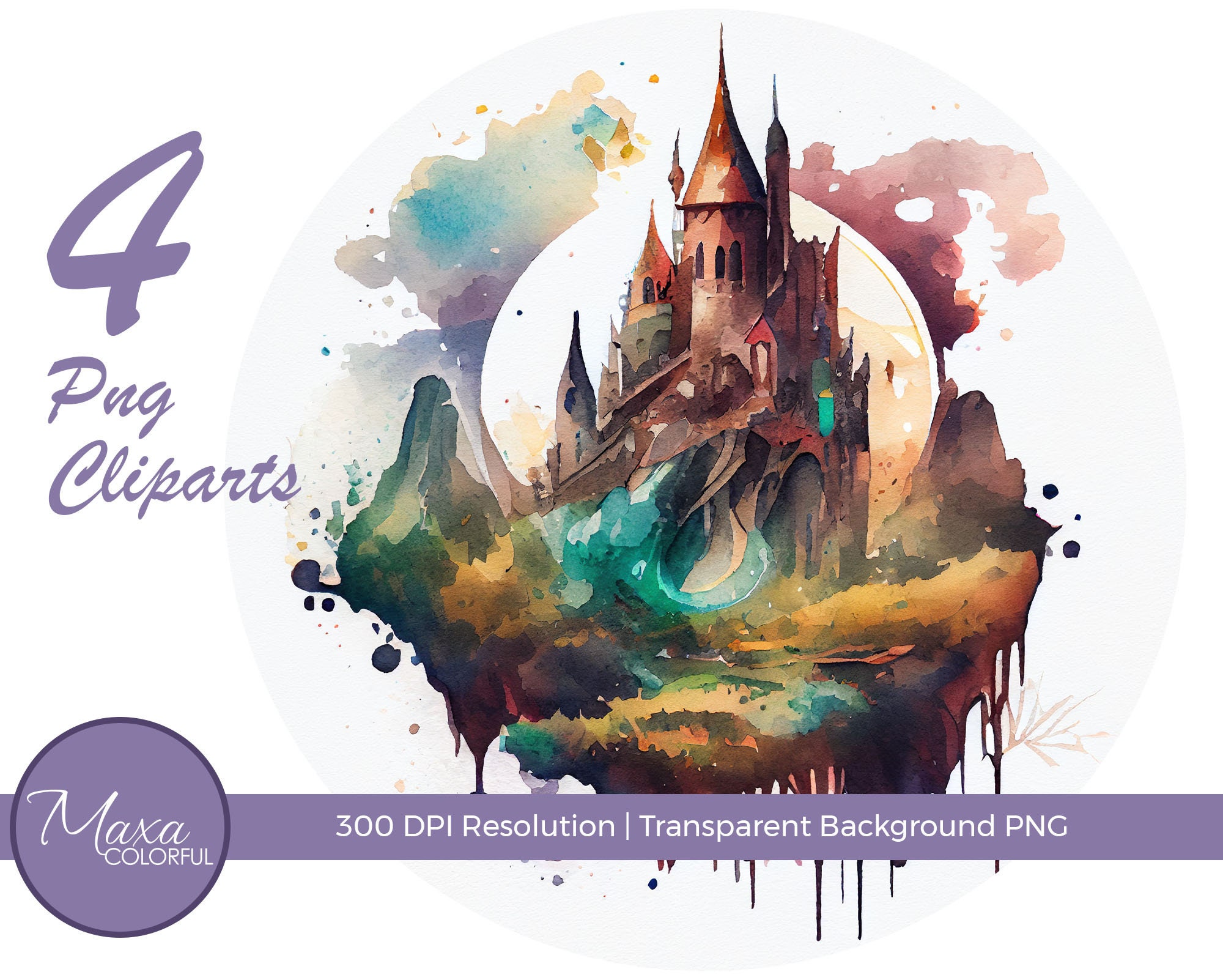 Watercolor Castle Clipart. Digital Watercolor. Medieval Castle - Etsy