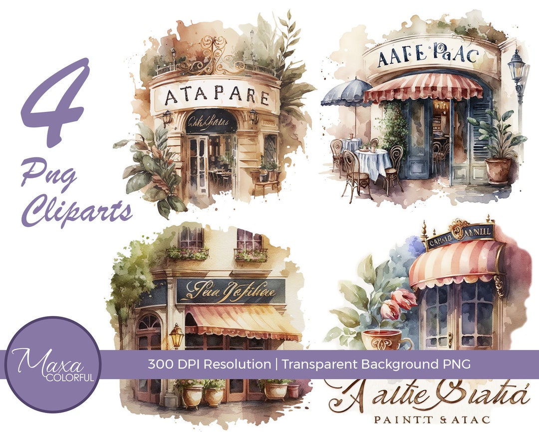 Watercolor Paris Cafe Clipart. Digital Watercolor. Bakery Pastel ...