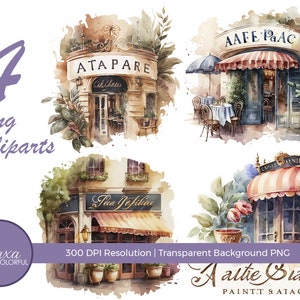 Watercolor Paris Cafe Clipart. Digital Watercolor. Bakery Pastel ...