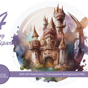 Watercolor Castle Clipart. Digital Watercolor. Medieval Castle - Etsy