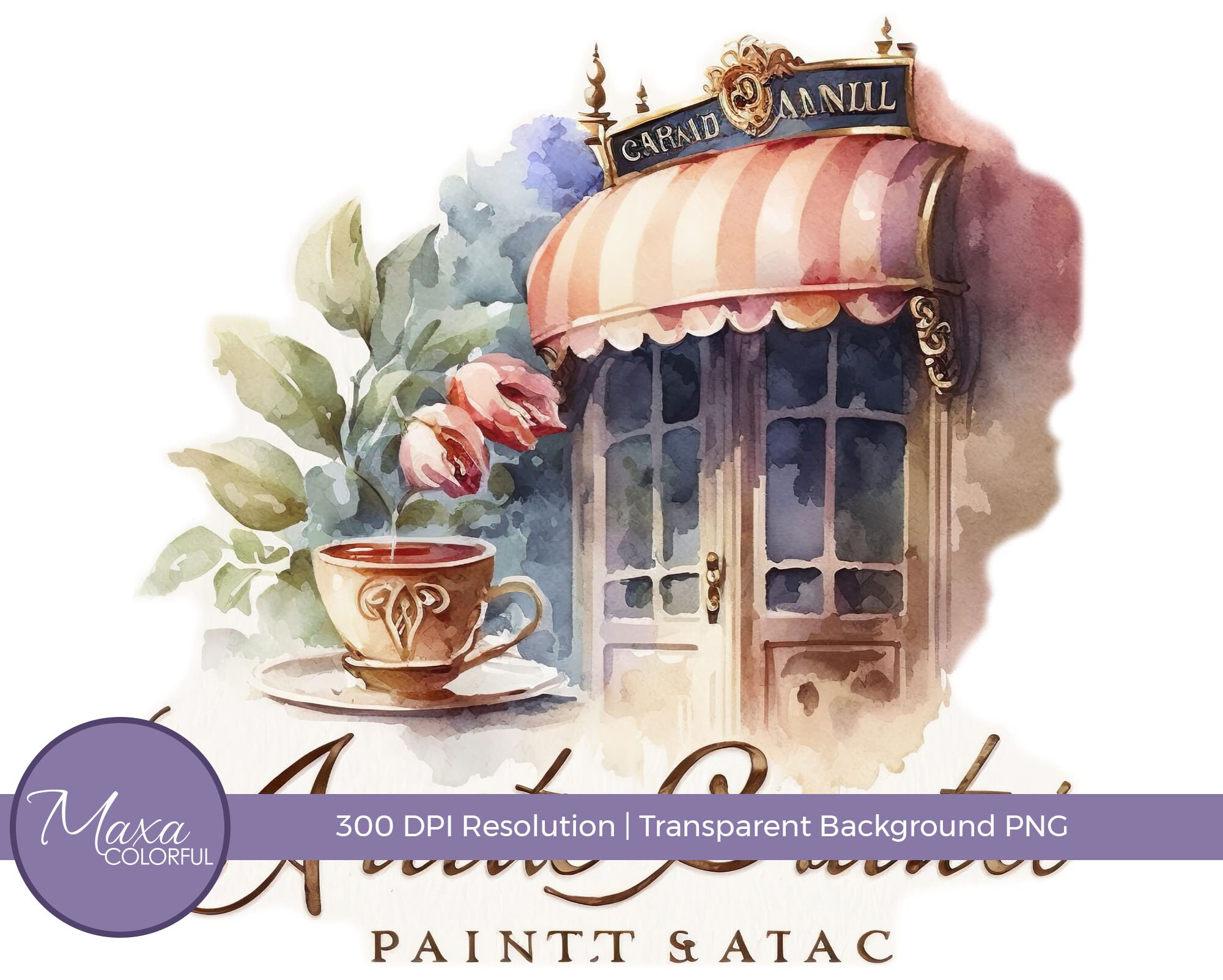 Watercolor Paris Cafe Clipart. Digital Watercolor. Bakery Pastel ...