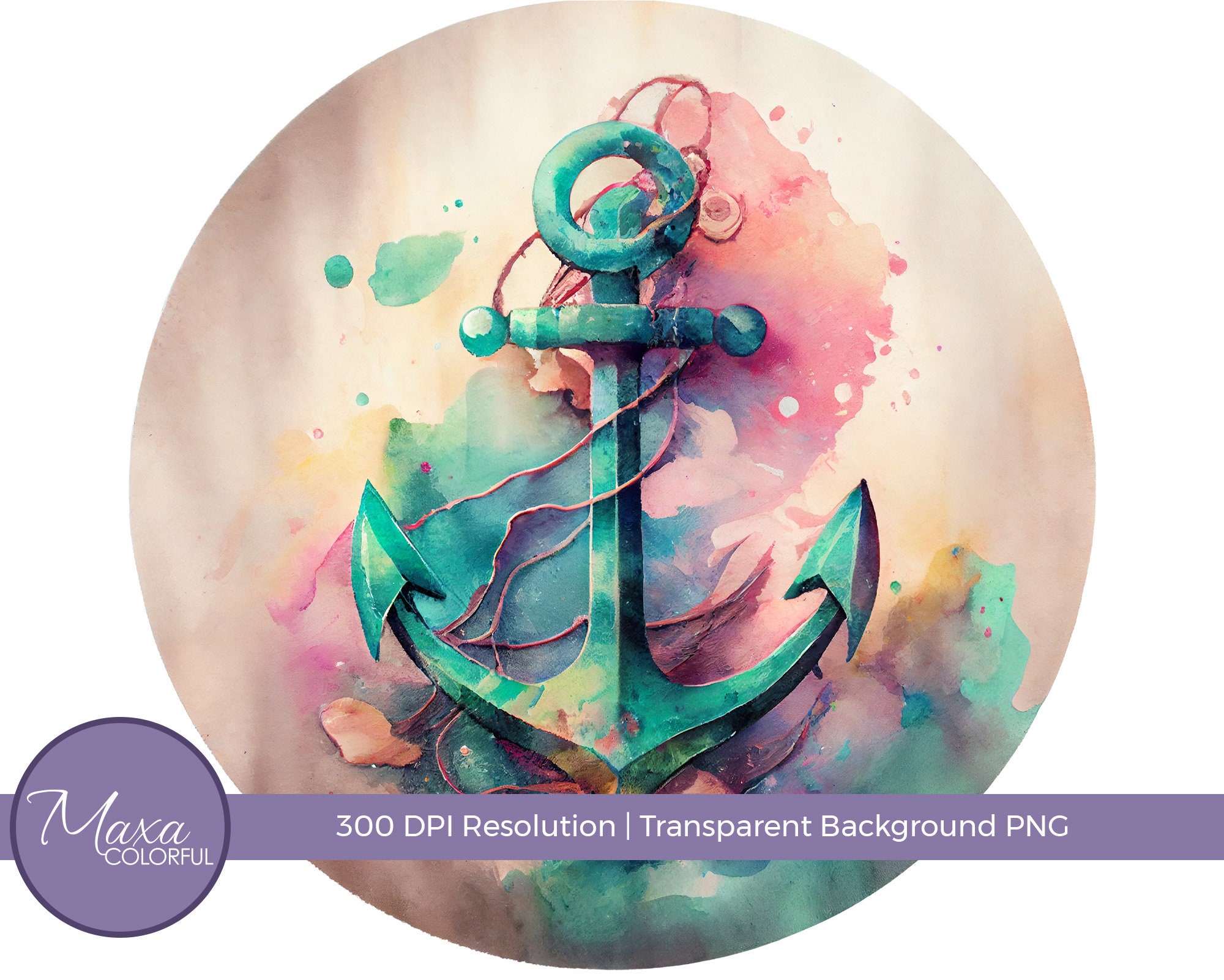 Watercolor Anchors Clipart. Digital Watercolor. Nautical Pastel Clipart ...