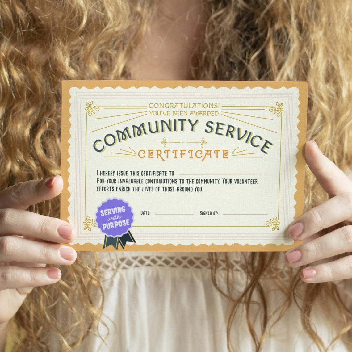 Community Service Certificate: Volunteer Award (printable PDF) - Etsy