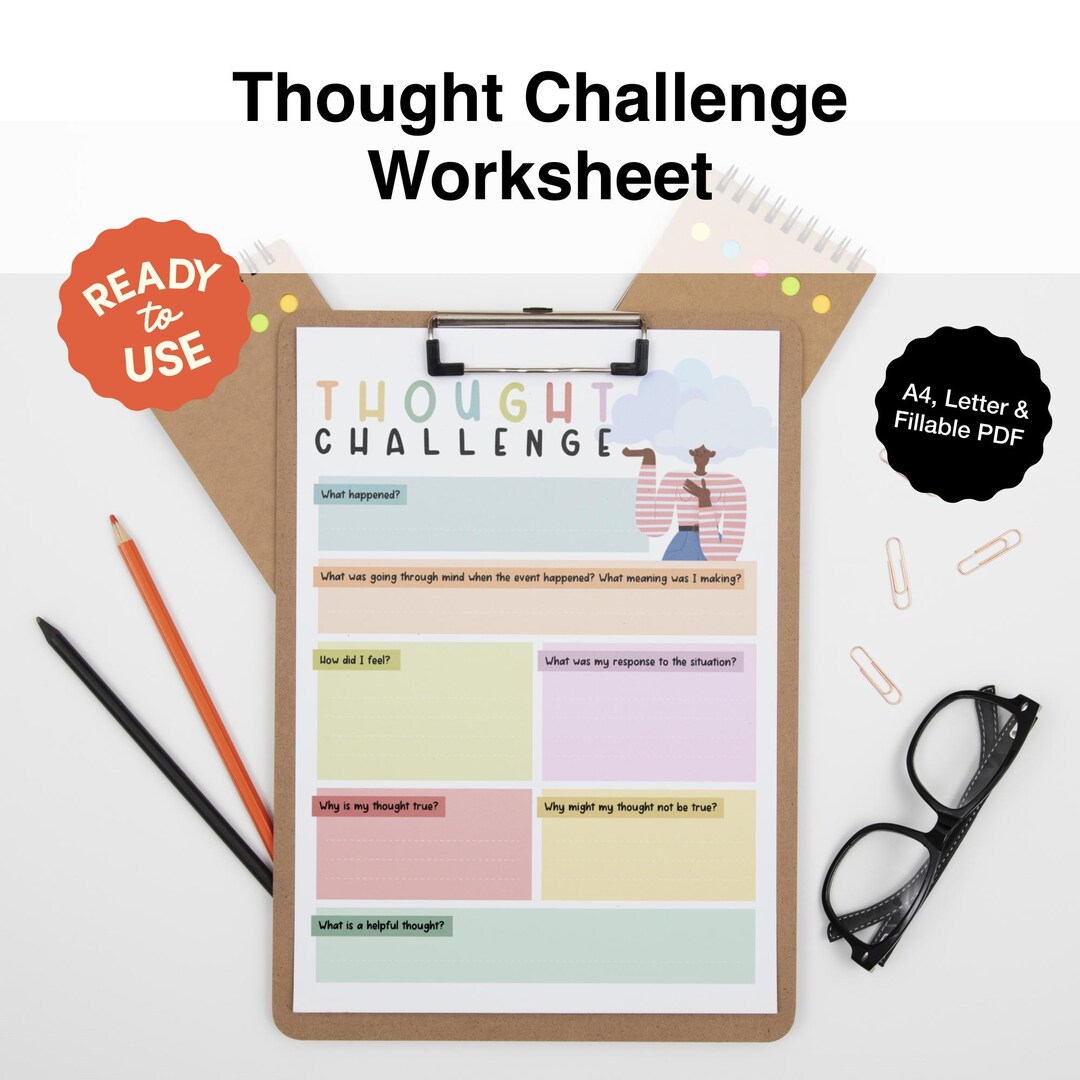 Thought Challenge Worksheet | Personal Wellness Planner | Wellness Tool ...