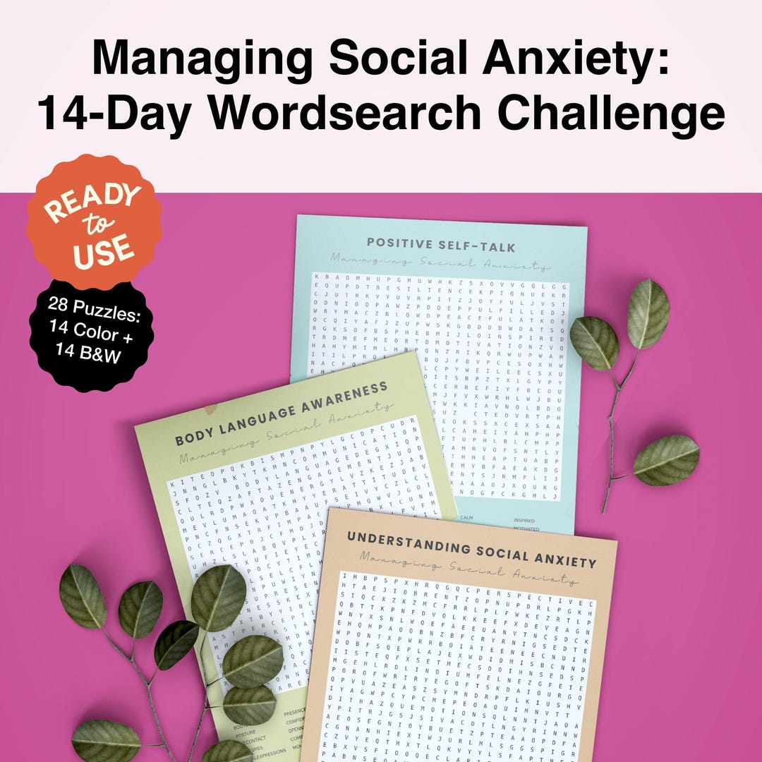 Managing Social Anxiety 14 Word Search Puzzles Printable Classroom and ...