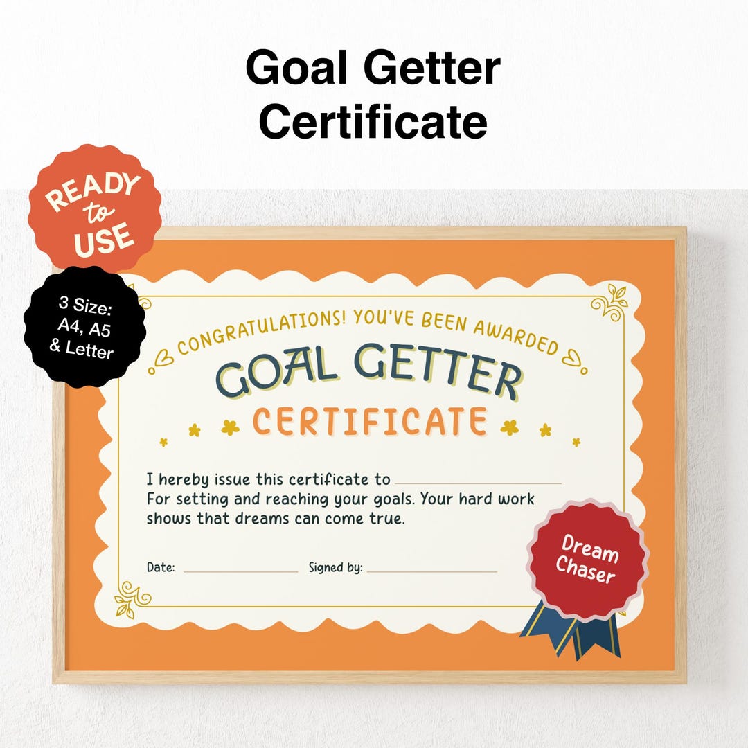 Goal Getter Certificate of Achievement for Kids | Classroom Recognition ...