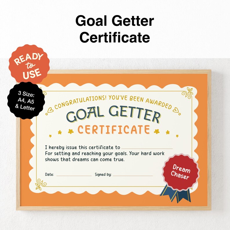 Goal Getter Certificate of Achievement for Kids | Classroom Recognition ...