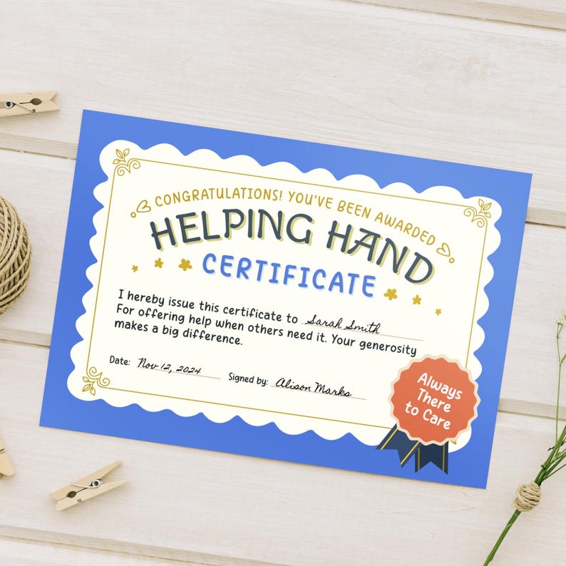 Helping Hand Certificate of Achievement | Generosity Award | Classroom ...