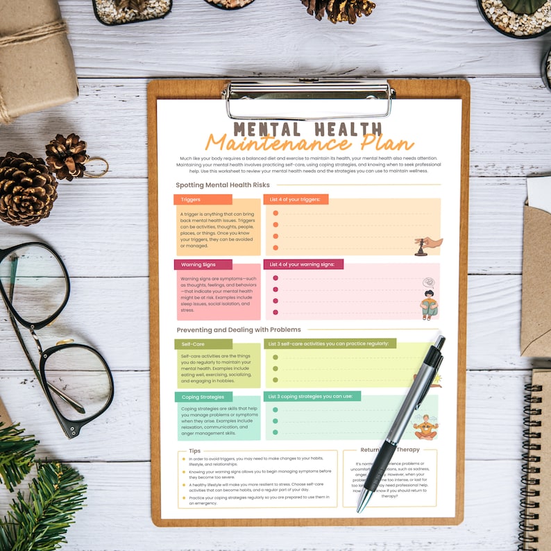 Mental Health Maintenance Plan Worksheet: CBT Therapy (printable ...