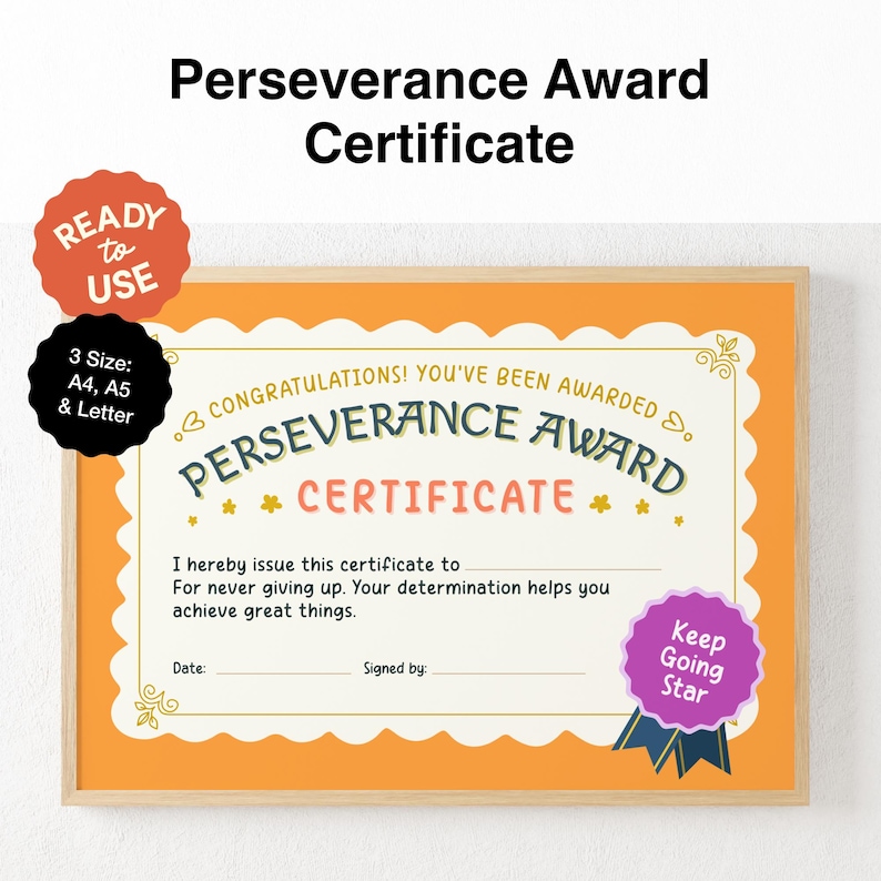 Perseverance Certificate of Achievement | Perseverance Classroom Award ...