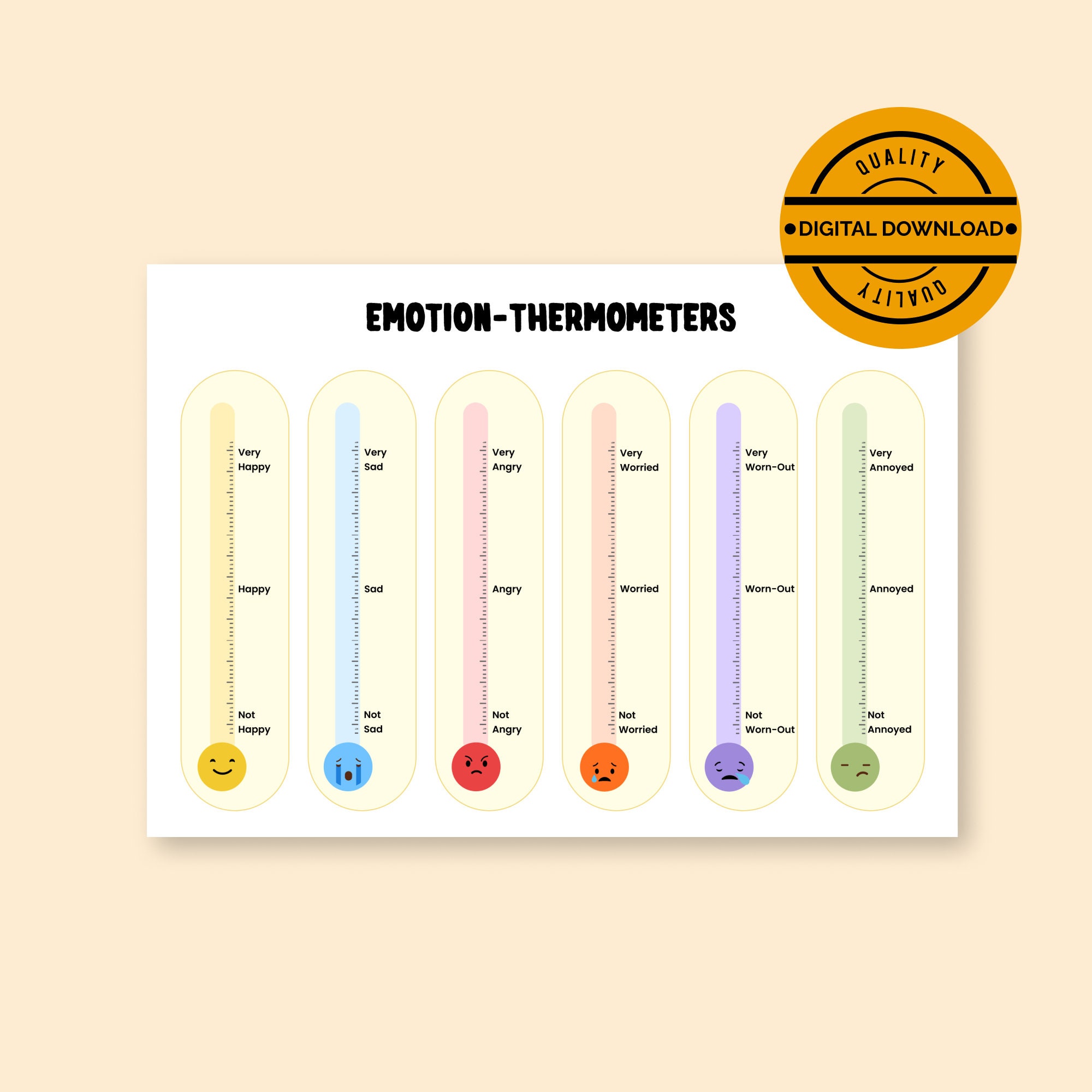 Emotional Thermometers Worksheet: Fillable, Instant Download ...