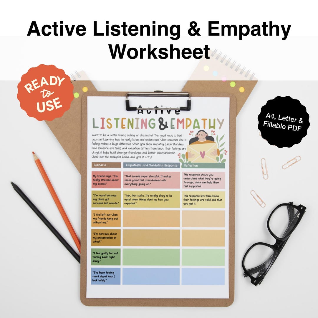 Active Listening & Empathy Worksheet | Social Skills Activity ...