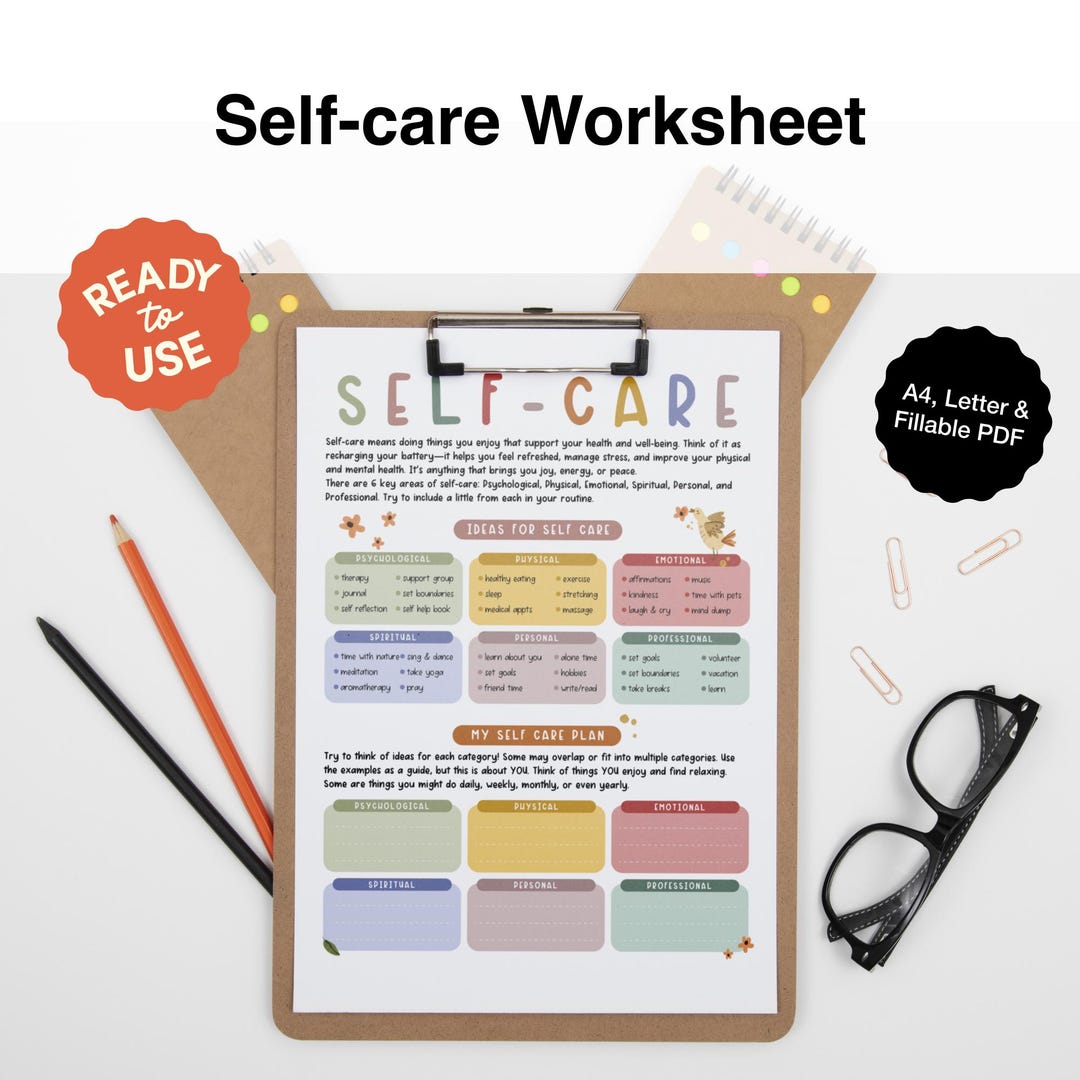 Self-care Plan Worksheet | Personal Wellness Planner | Wellness Tool ...