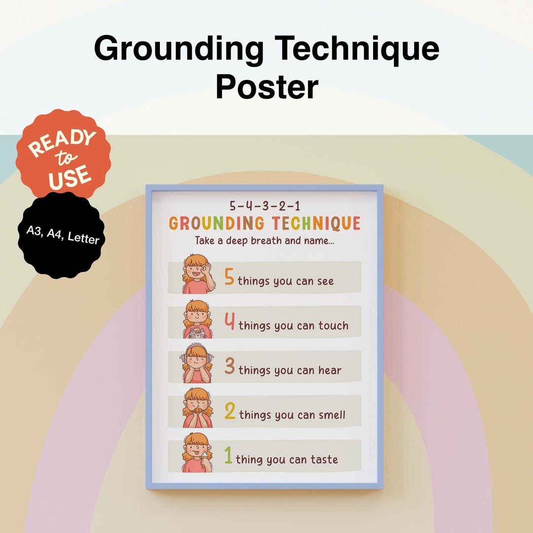 5 Senses Grounding Technique Poster | Mindfulness Wall Art for Kids ...