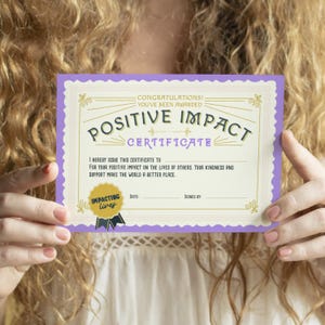 Certificate of Achievement for Positive Impact Award for Kindness and ...