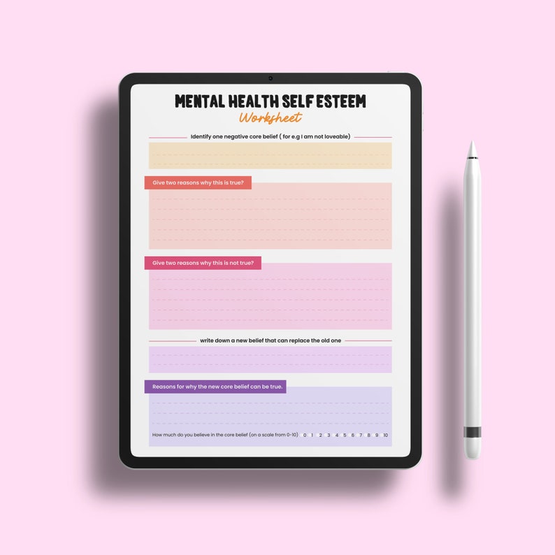 Mental Health Self-esteem Worksheet | Printable & Fillable CBT Resource ...