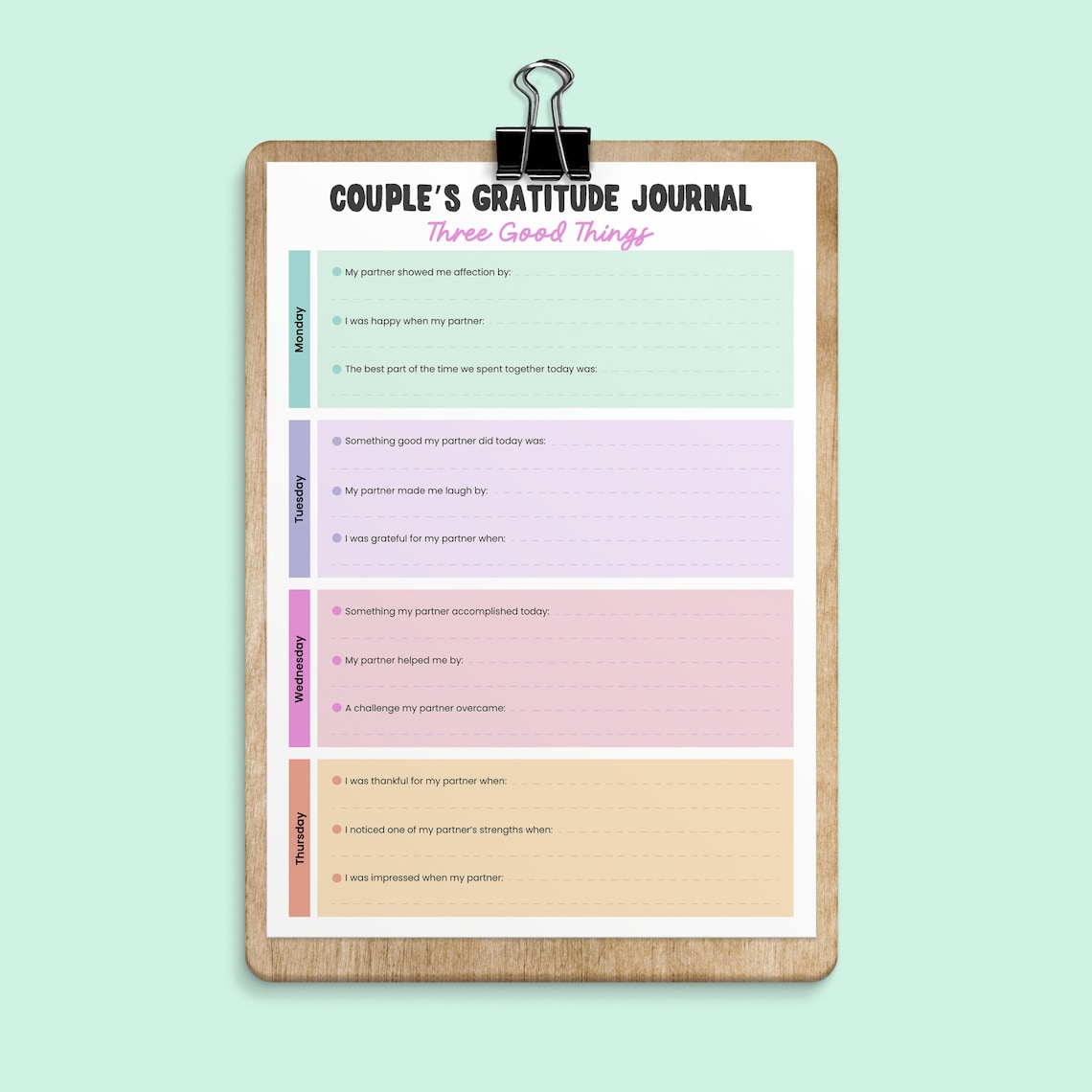 Couple's Gratitude Journal: Fillable, Instant Download & Printable ...