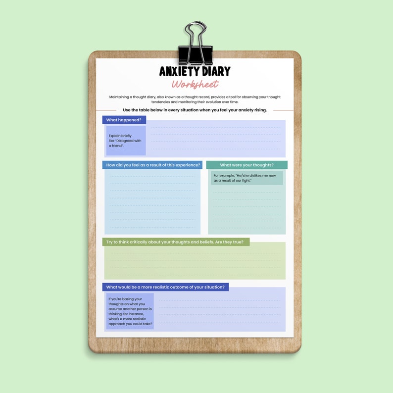 Anxiety Diary Worksheet: Fillable, Instant Download & Printable ...