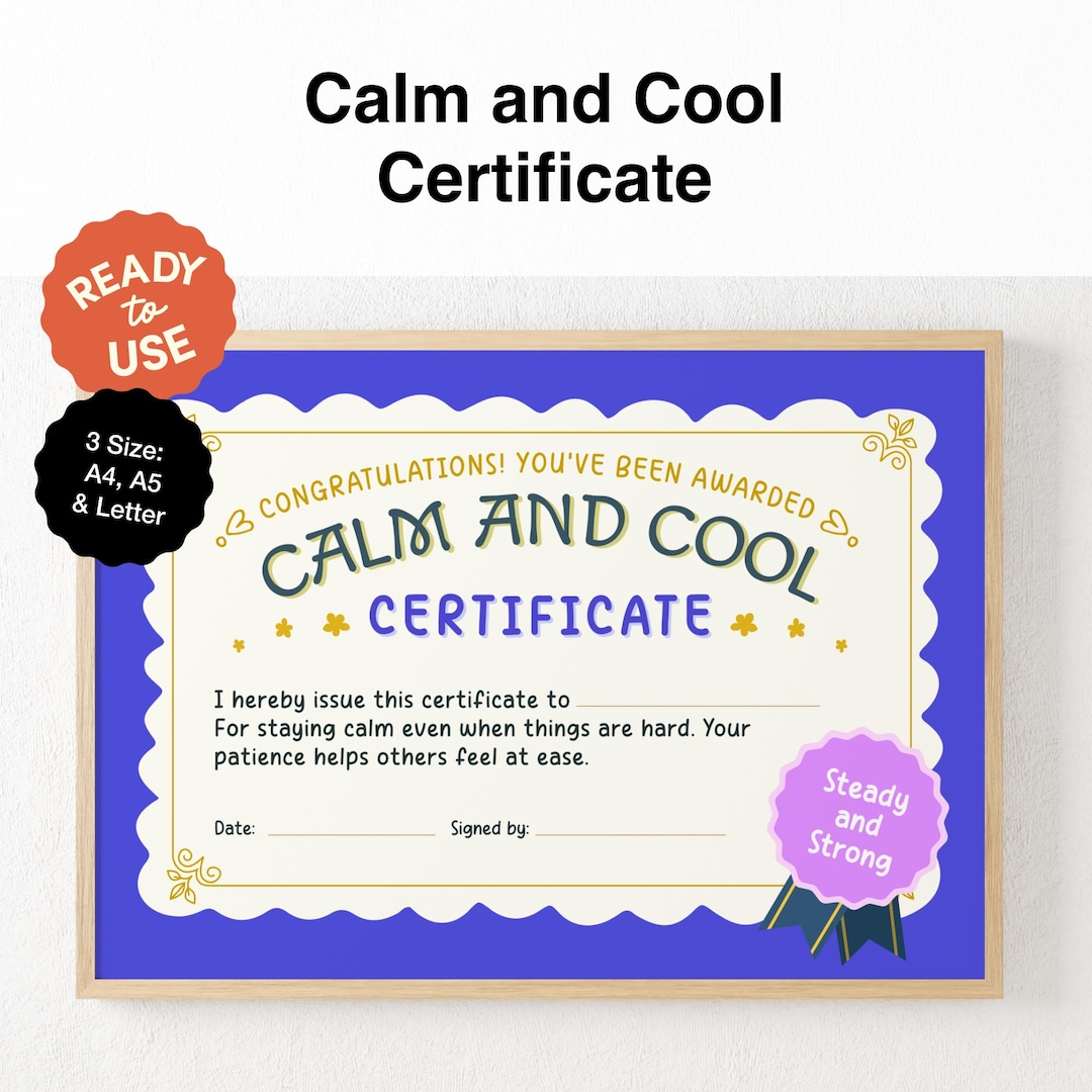 Calm and Cool Certificate of Achievement for Kids | Emotional Strength ...