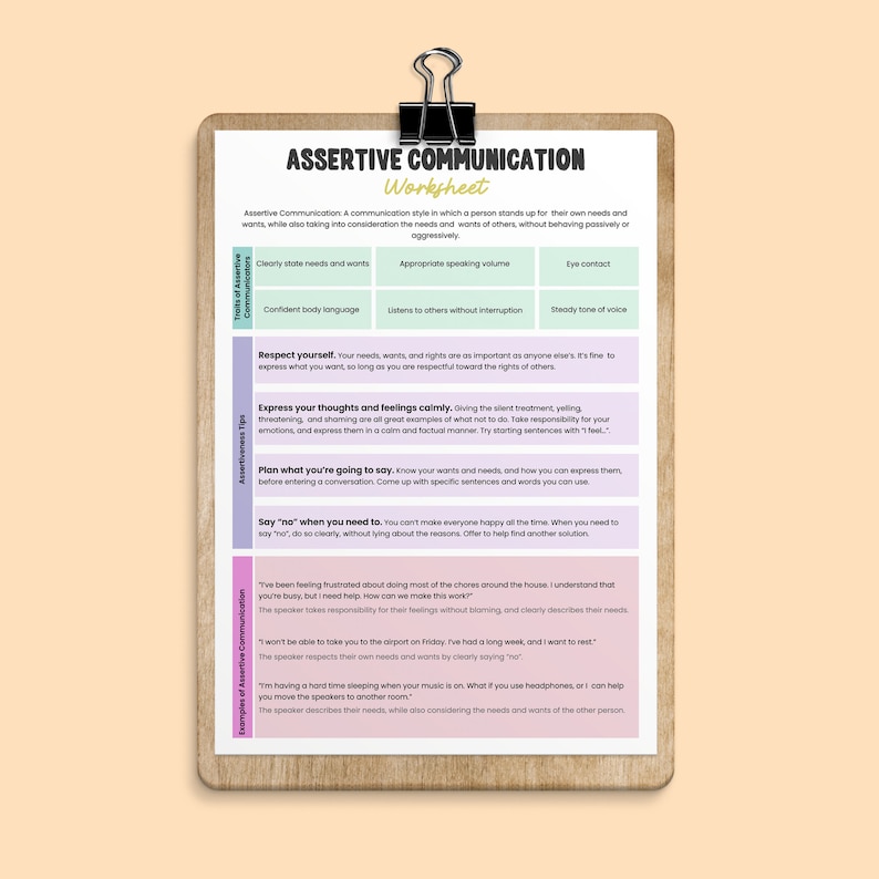 Assertive Communication Worksheet: Fillable, Instant Download ...