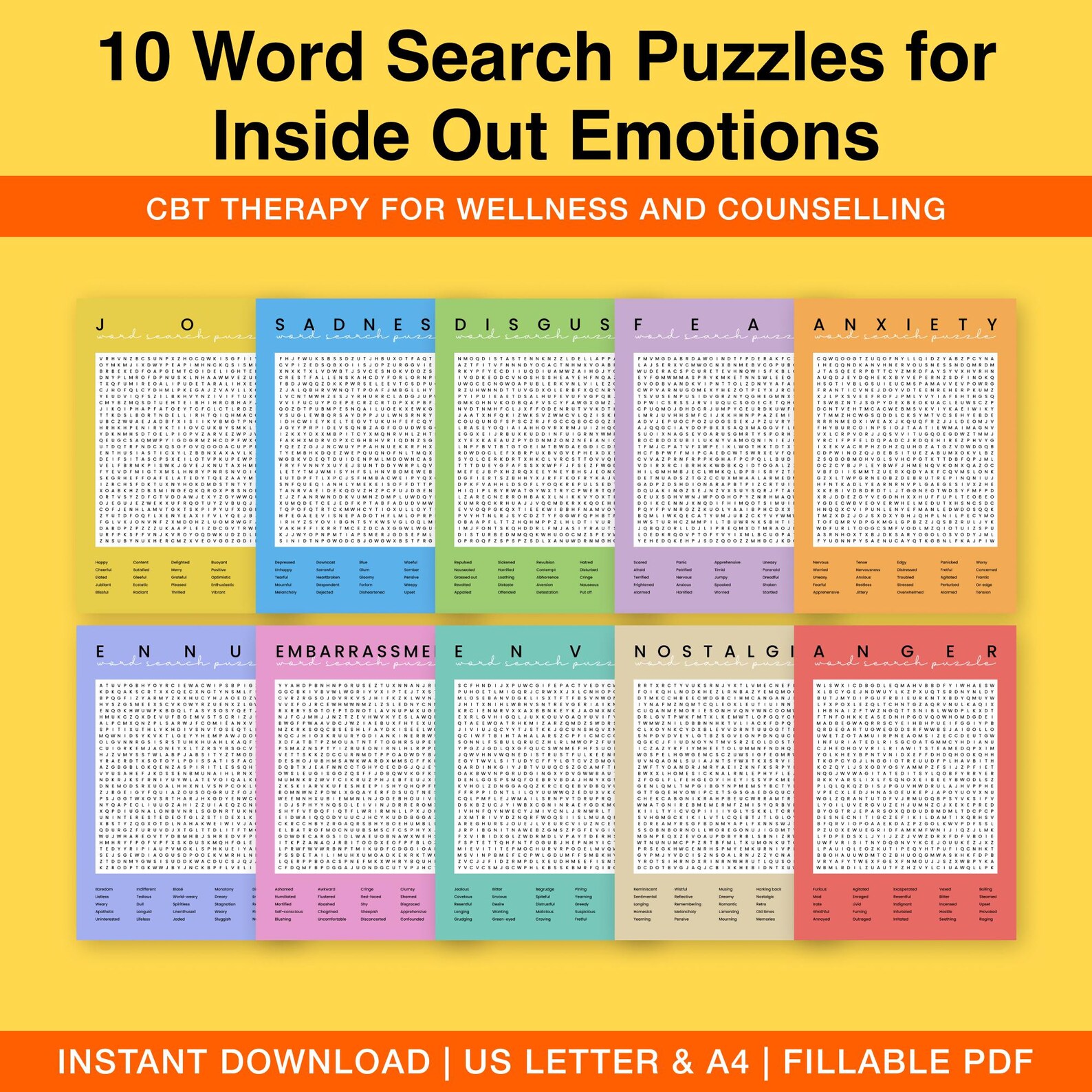 10 Word Search Puzzles for Inside Out Emotions - Instant Download ...