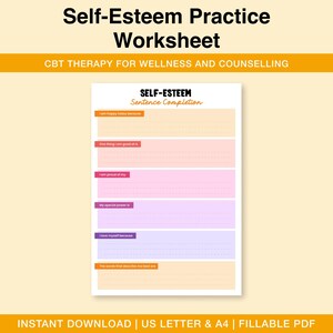 Self-esteem Practice Worksheet: Fillable, Instant Download & Printable ...