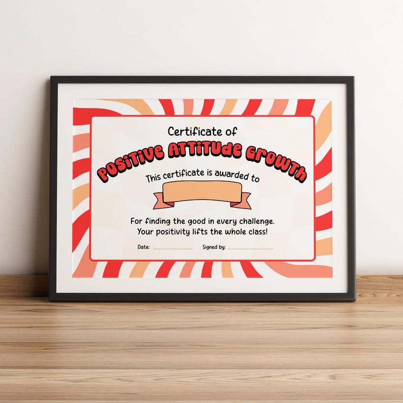 Positive Attitude Growth Certificate of Achievement | Improved Mindset ...