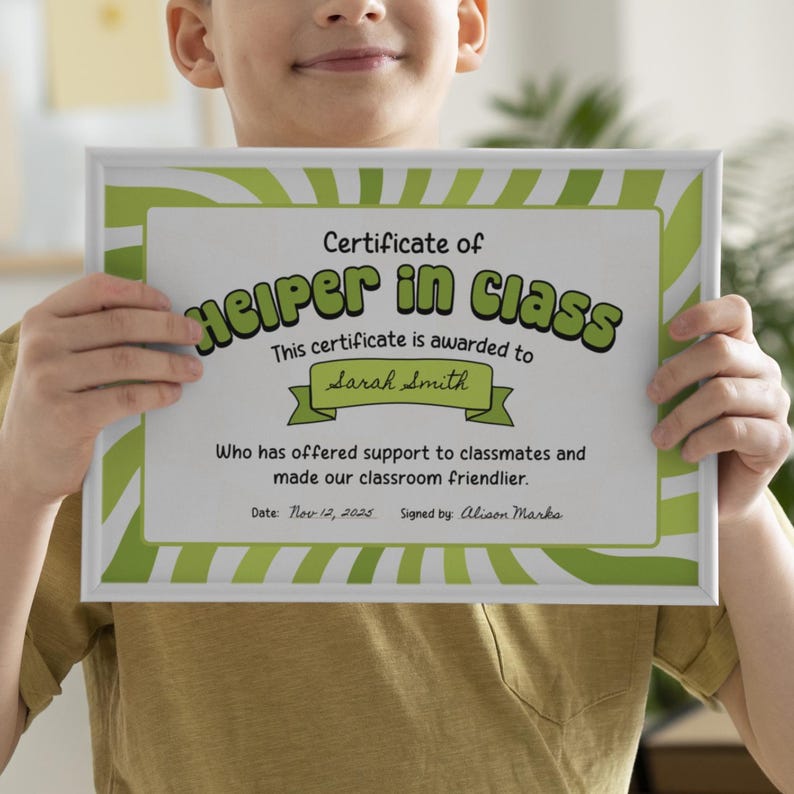 Helper in Class Certificate of Achievement | Student Kindness ...
