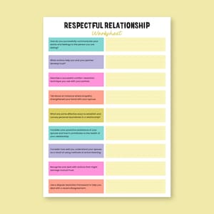 Respectful Relationship Worksheet: Fillable, Instant Download ...