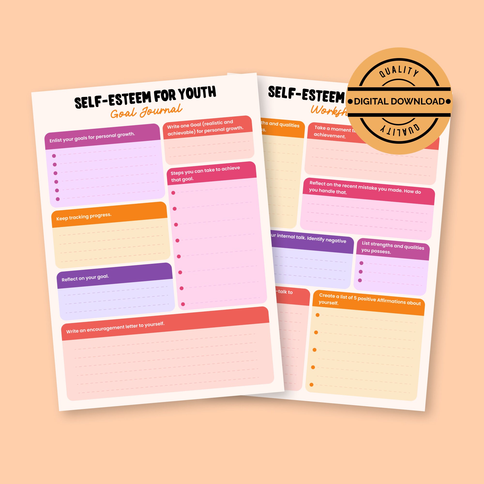 Self-esteem Worksheet for Youth: CBT Therapy Tool (printable & Fillable ...