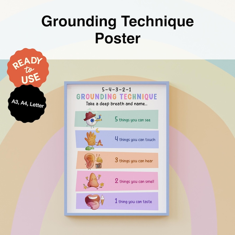 Printable Grounding Technique Poster for Kids | Anxiety Relief ...