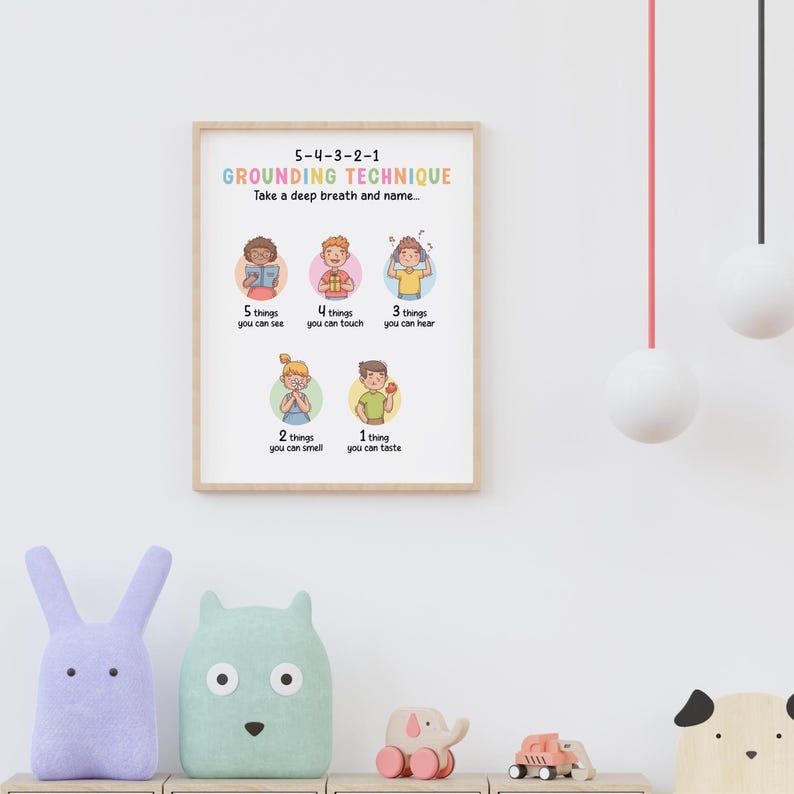 Grounding Technique Poster for Kids | Anxiety Relief 5 Senses Exercise ...