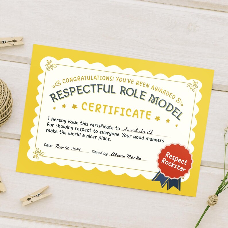 Respectful Role Model Certificate of Achievement Positive Behavior ...