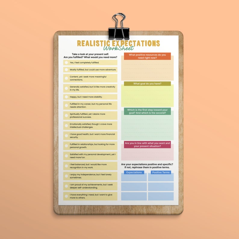 Realistic Expectations Worksheet: Fillable, Instant Download ...