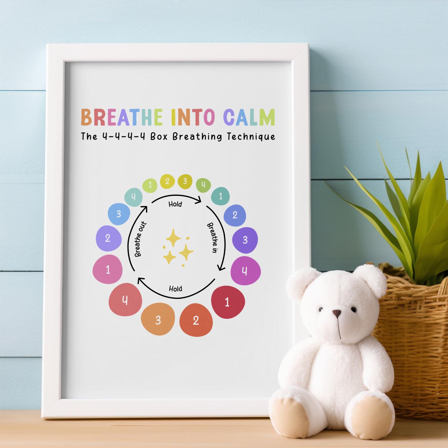 Breathe Into Calm Poster | 4-4-4-4 Breathing Exercise | Therapy Office ...