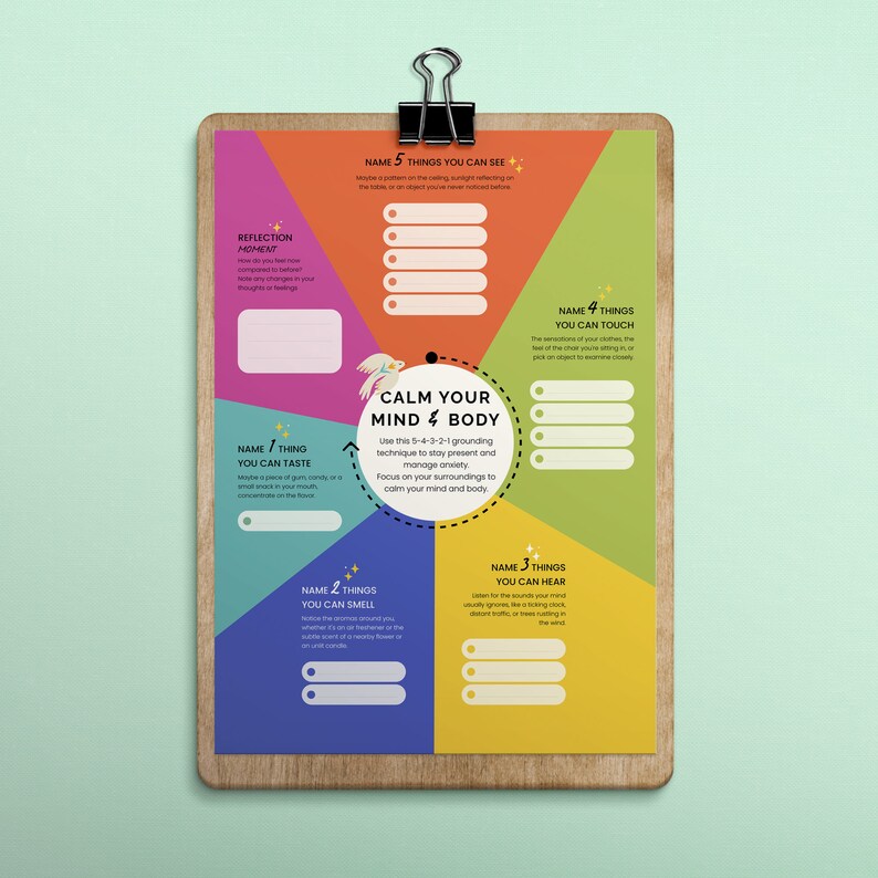 Grounding Techniques Worksheet | CBT Therapy Printable for Stress ...