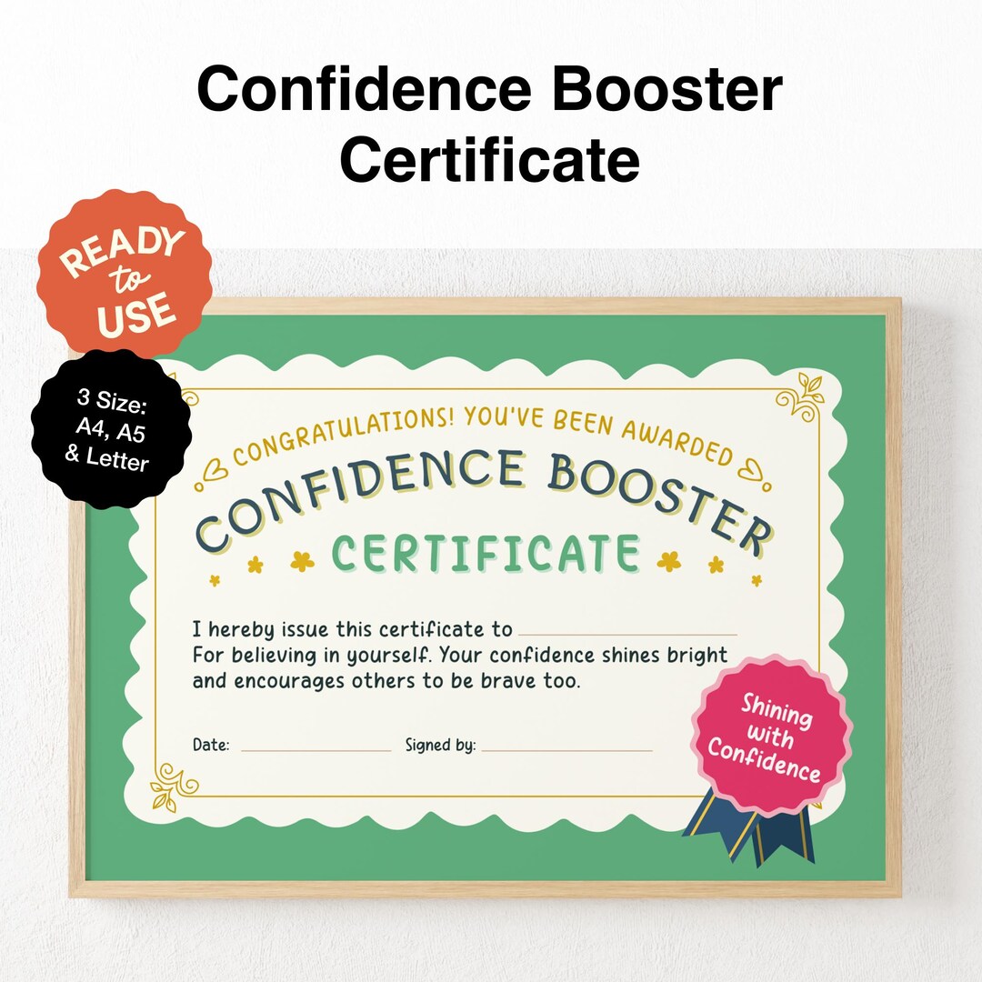 Confidence Booster Certificate of Achievement | Self-belief Recognition ...