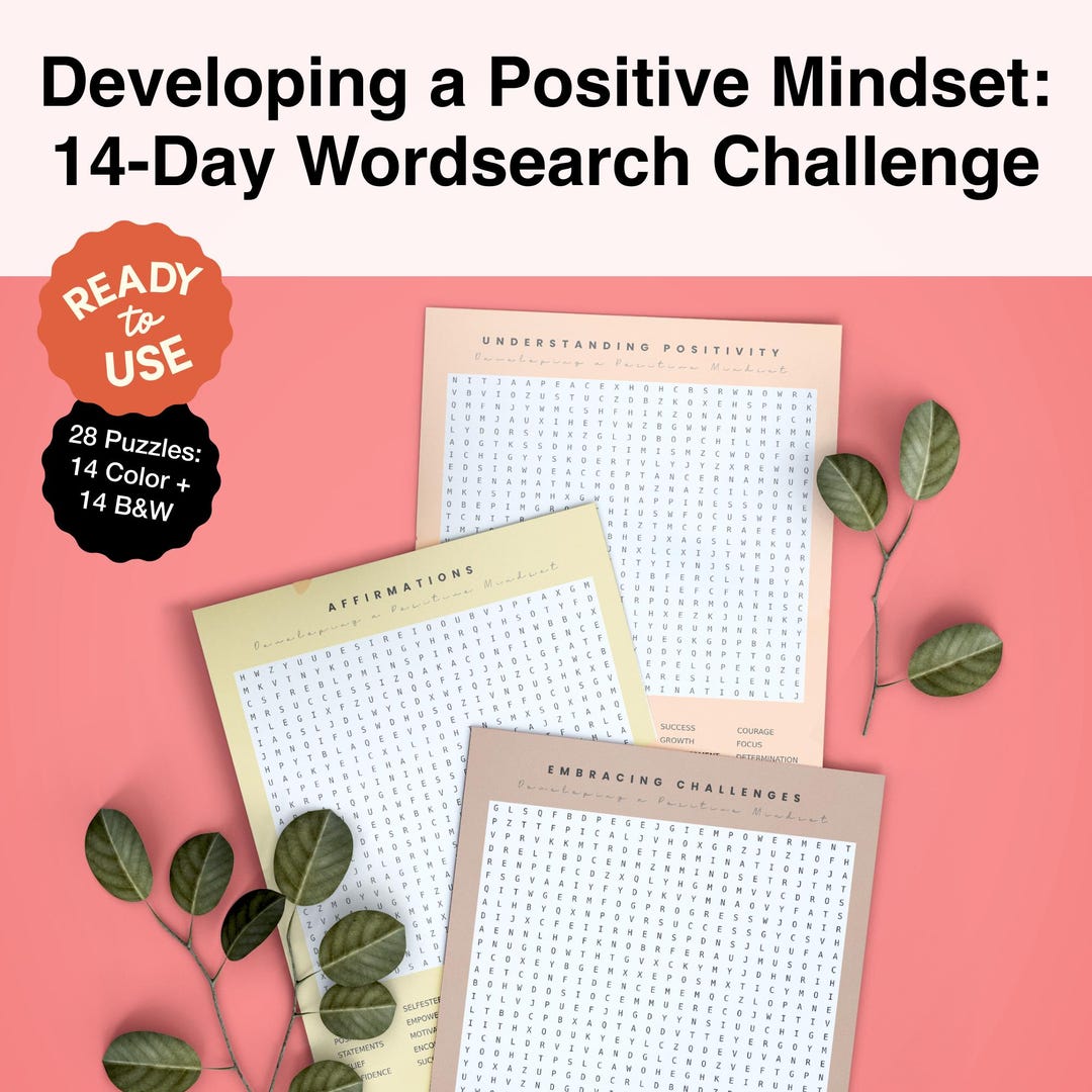 Developing a Positive Mindset - 14 Word Search Puzzles | Printable ...