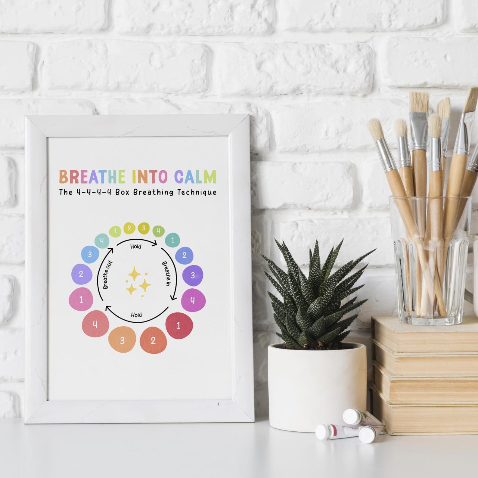 Breathe Into Calm Poster | 4-4-4-4 Breathing Exercise | Therapy Office ...