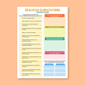 Realistic Expectations Worksheet | Fillable CBT Therapy Tool for Mental ...