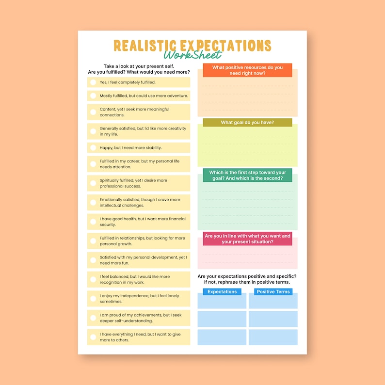 Realistic Expectations Worksheet: Fillable CBT Therapy Tool (printable ...