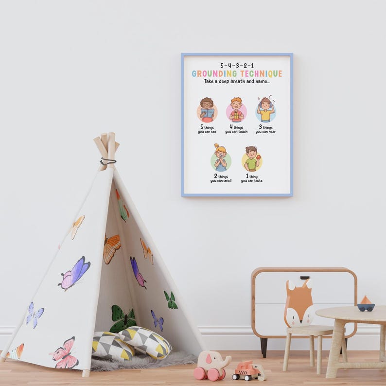 Grounding Technique Poster for Kids | Anxiety Relief 5 Senses Exercise ...